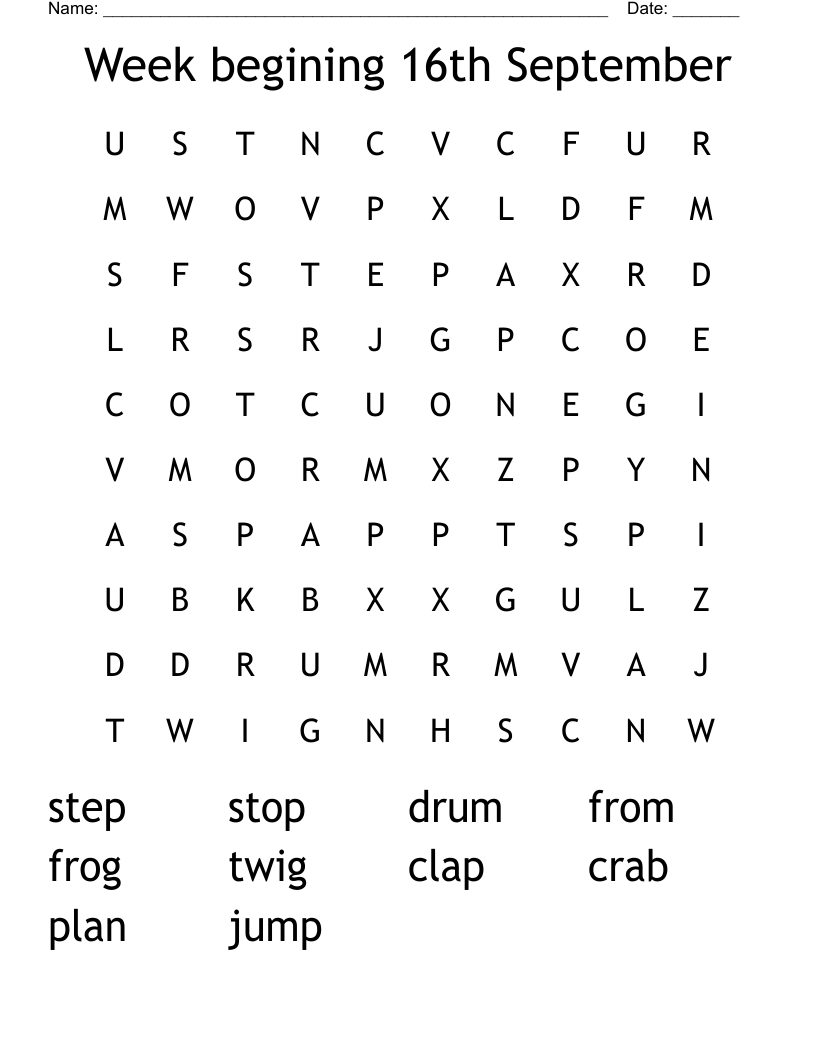 Week begining 16th September Word Search - WordMint