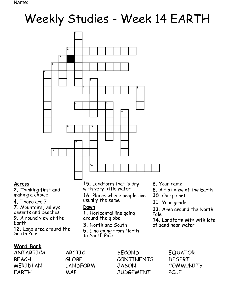 Weekly Studies - Week 14 EARTH Crossword - WordMint