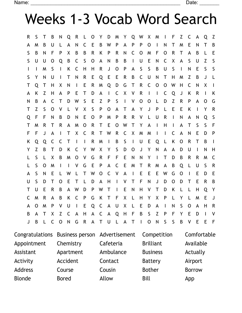 Weeks 1-3 Vocab Word Search - WordMint
