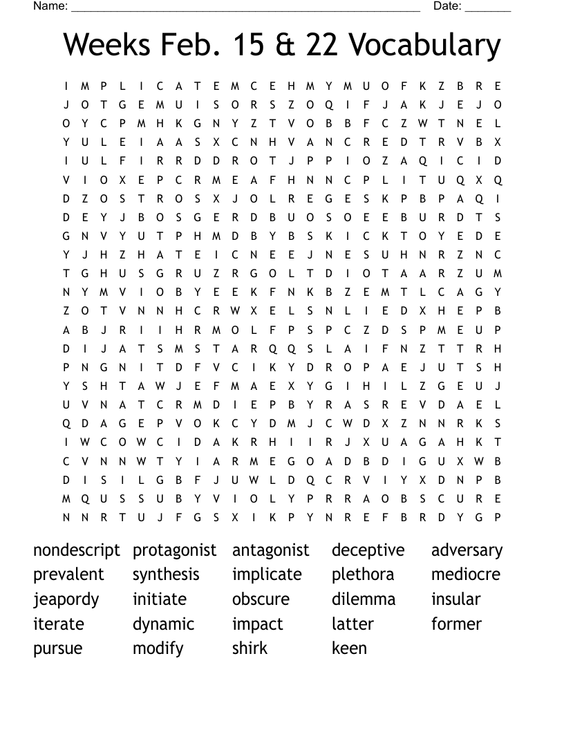 Weeks Feb. 15 & 22 Vocabulary Word Search - WordMint