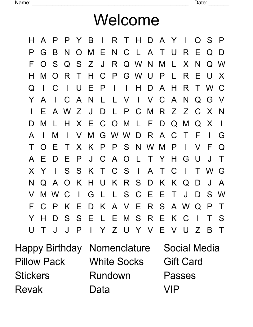 Welcome Word Search - WordMint