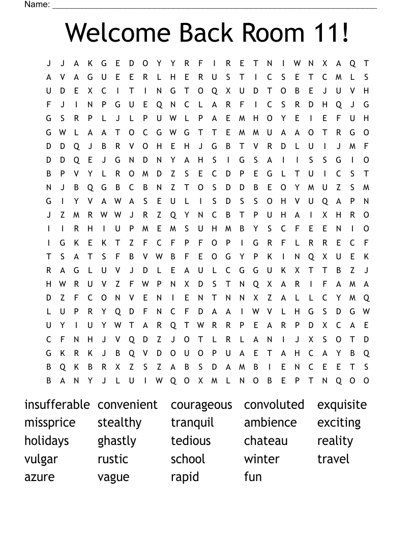 Welcome Back Room 11! Word Search - WordMint