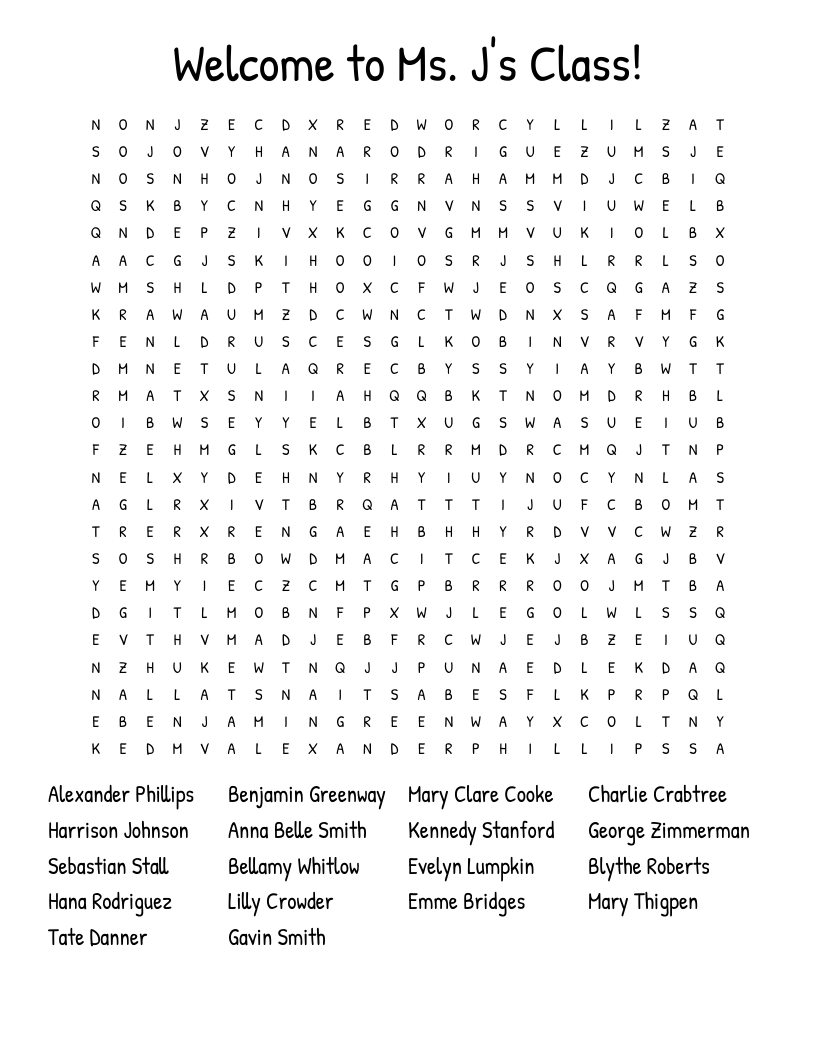 Welcome to Ms. J's Class! Word Search - WordMint