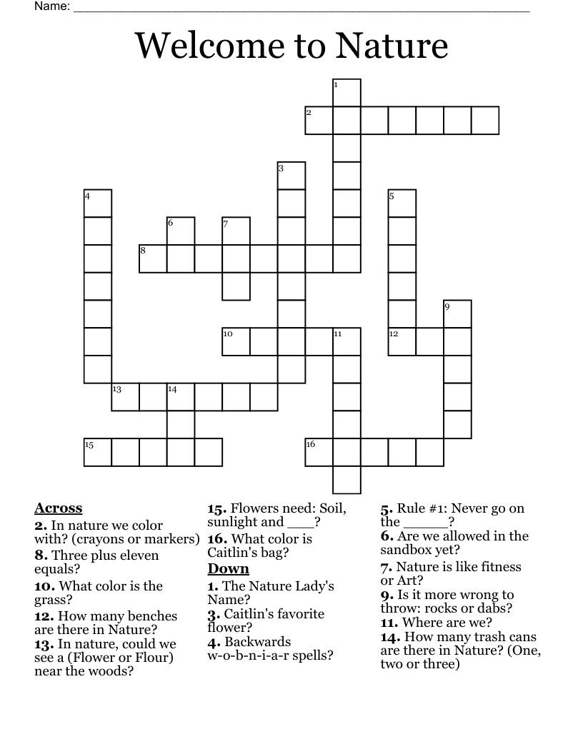 Welcome to Nature Crossword - WordMint