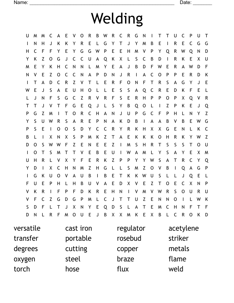 Welding Word Search - WordMint