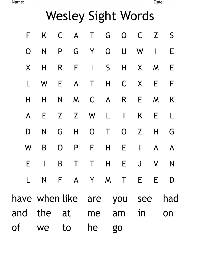 Wesley Sight Words Word Search - WordMint