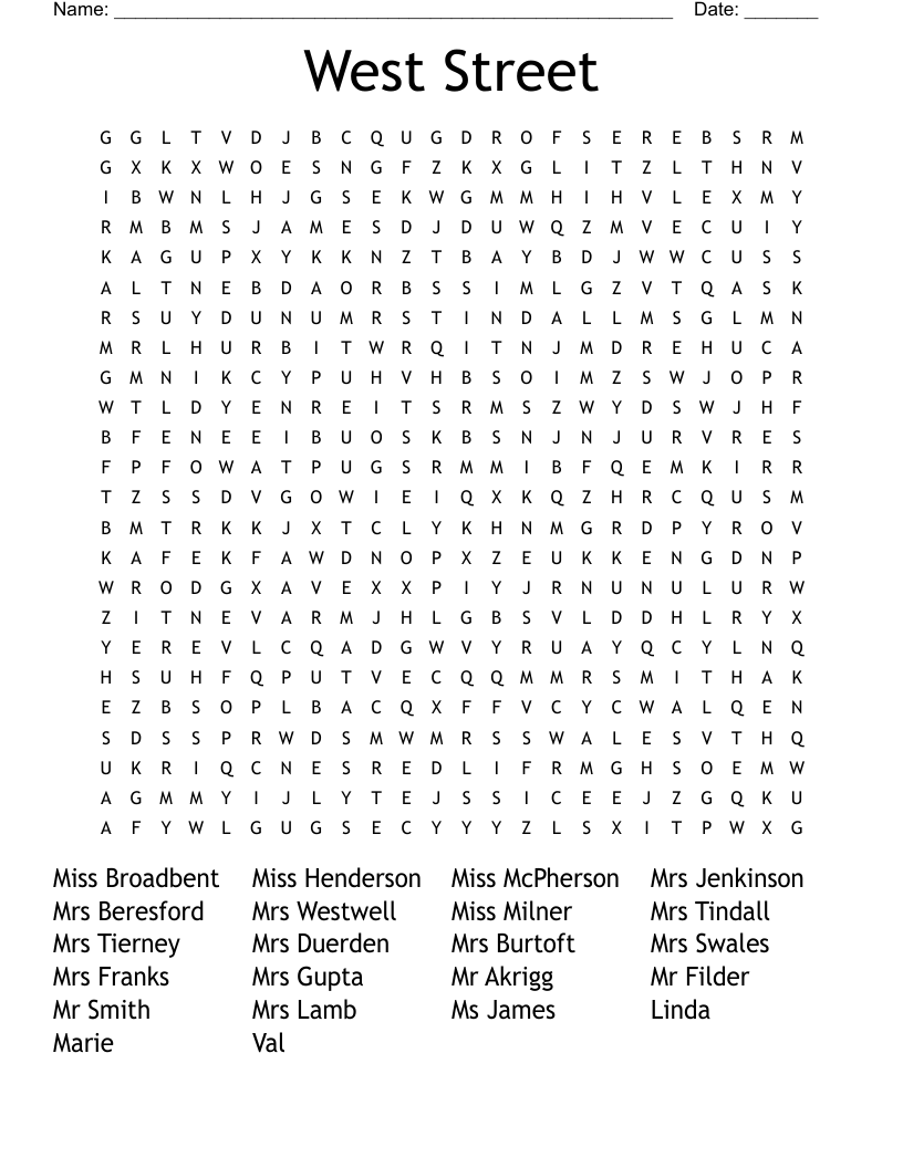 West Street Word Search - WordMint