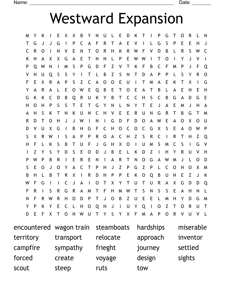 Westward Expansion Word Search - WordMint