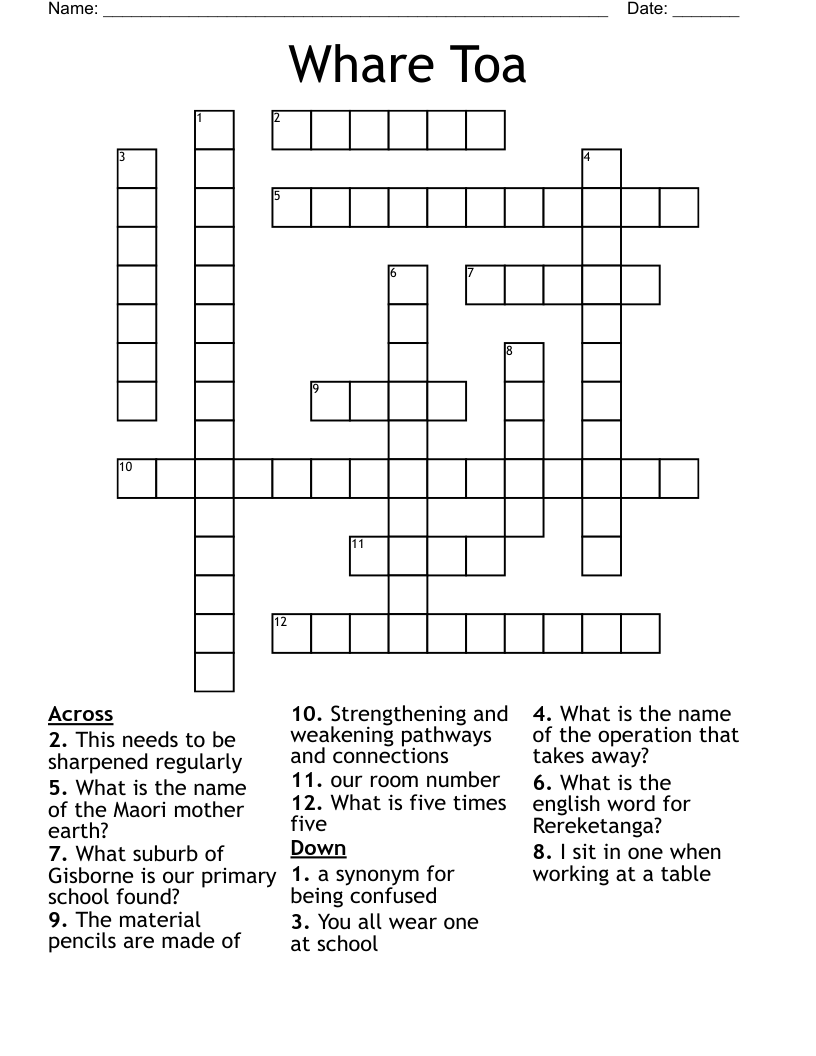 Whare Toa Crossword - WordMint