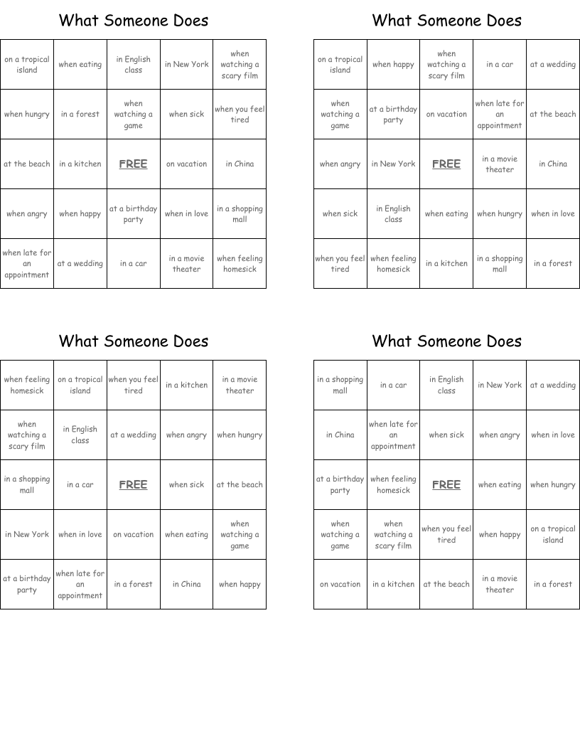 What Someone Does Bingo Cards WordMint