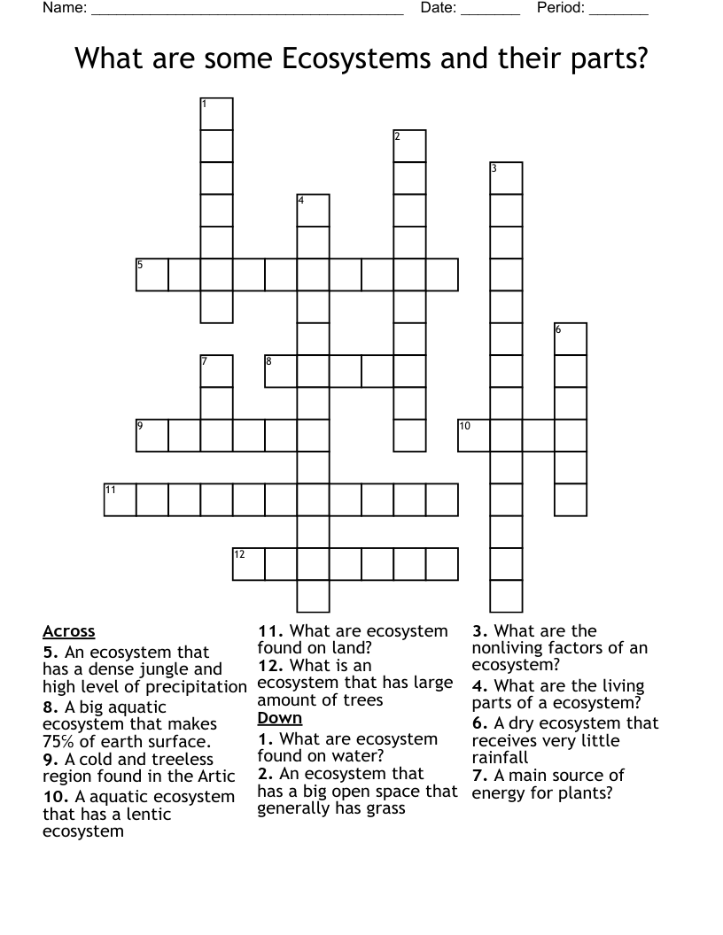 What are some Ecosystems and their parts? Crossword - WordMint
