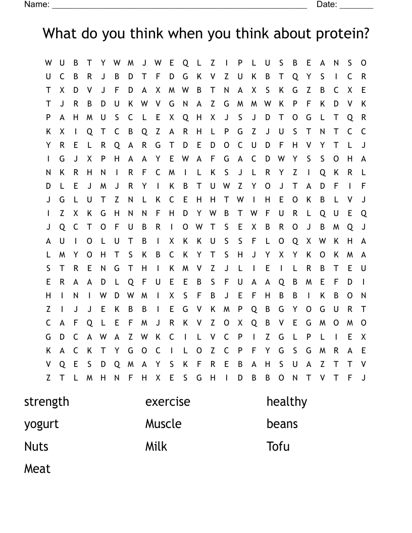 What do you think when you think about protein? Word Search - WordMint