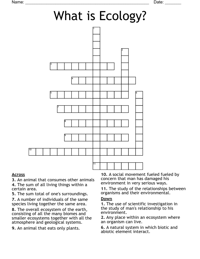 What is Ecology? Crossword - WordMint