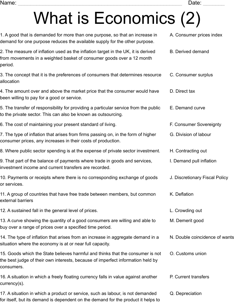 What Is Economics 2 Worksheet WordMint