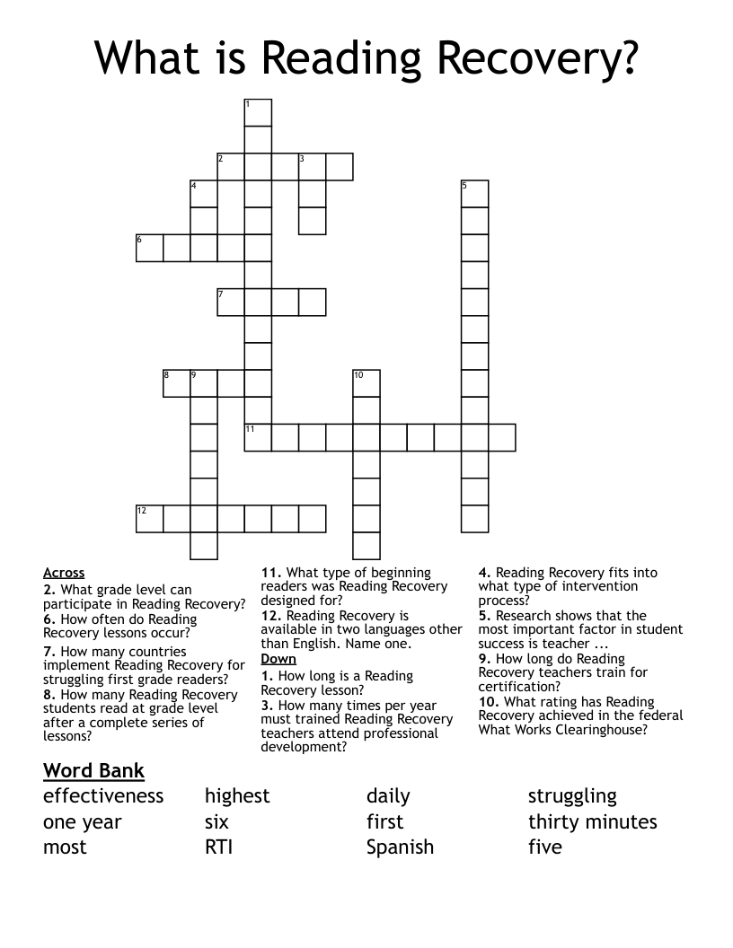 What is Reading Recovery? Crossword - WordMint