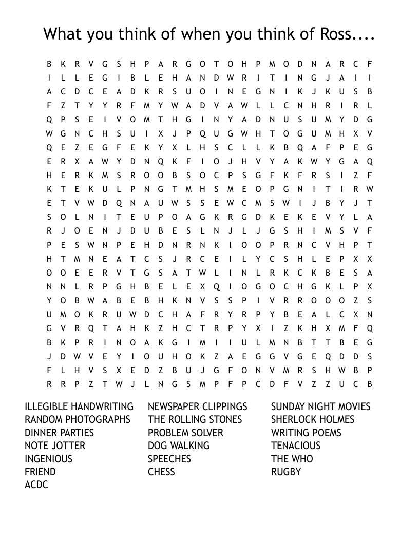 What you think of when you think of Ross.... Word Search - WordMint