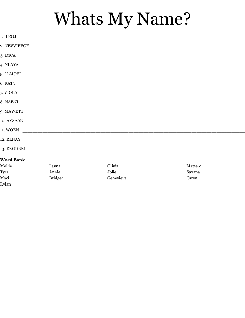 Whats My Name? Word Scramble - WordMint