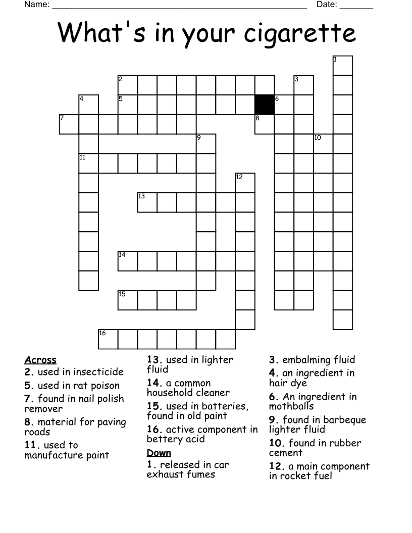 What s In Your Cigarette Crossword WordMint