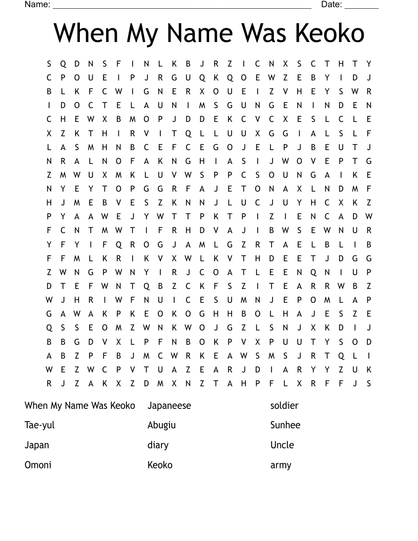 When My Name Was Keoko Word Search - WordMint
