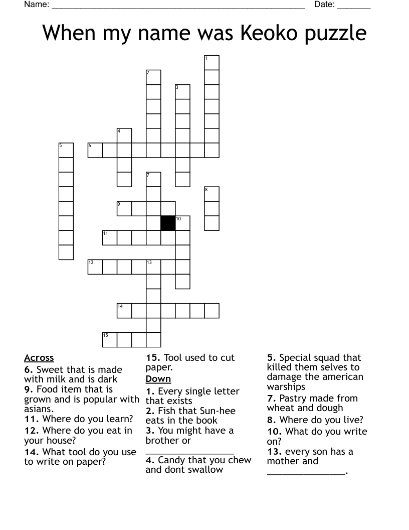 When my name was Keoko puzzle Crossword - WordMint