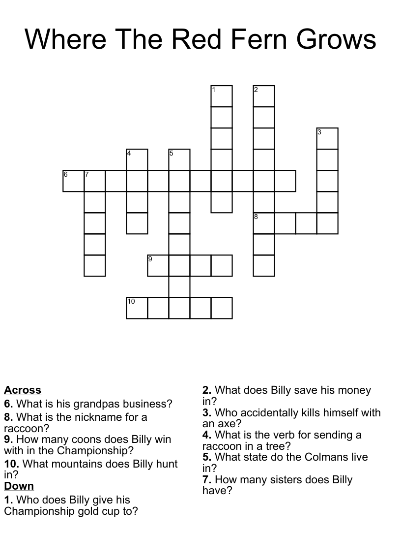 Where The Red Fern Grows Worksheets