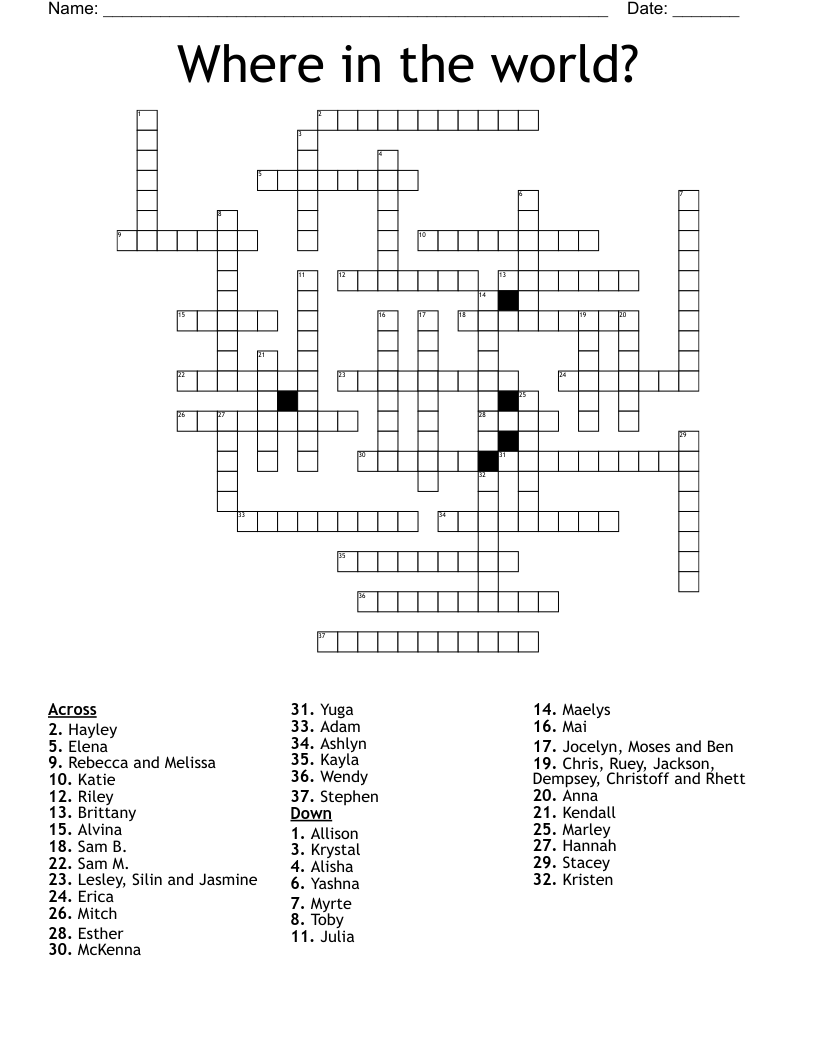 Where in the world? Crossword - WordMint