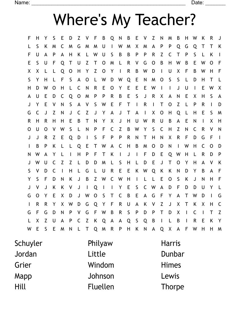 Where's My Teacher? Word Search - WordMint