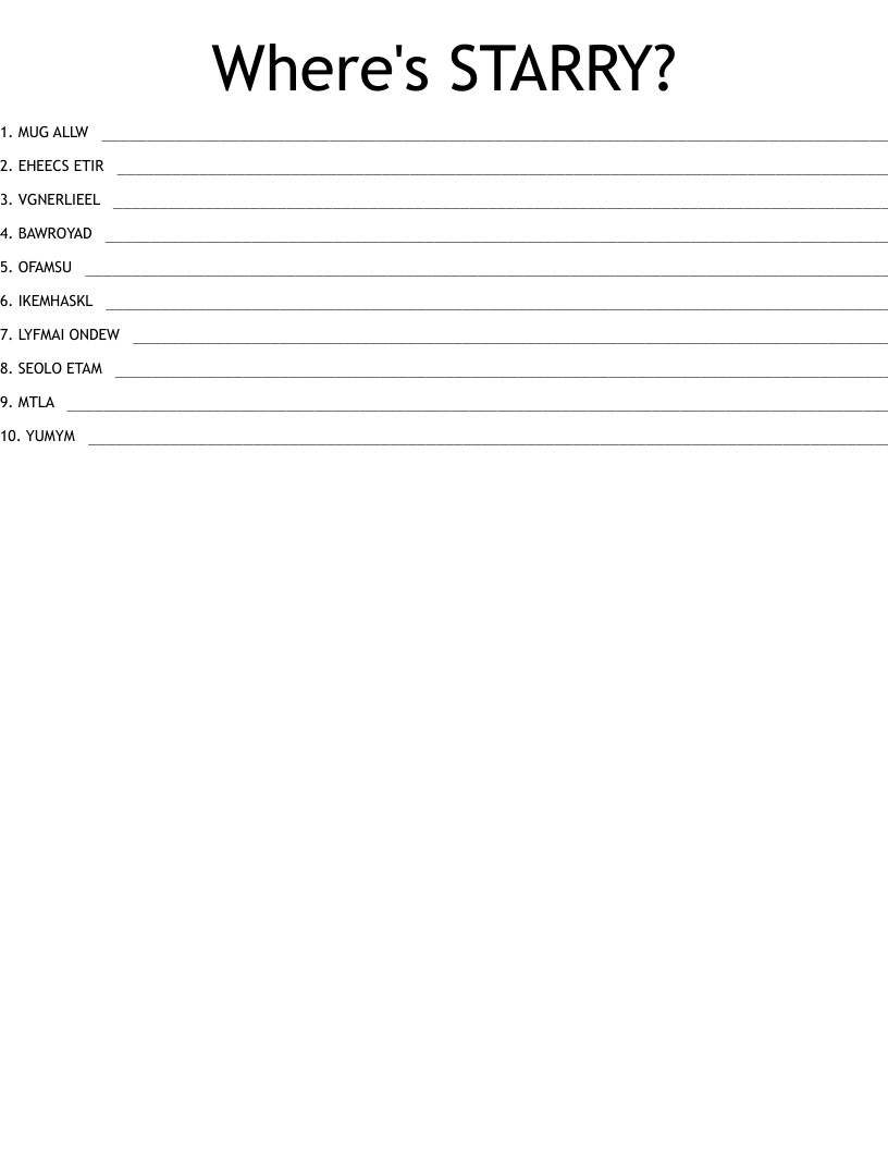 Where's STARRY? Word Scramble - WordMint