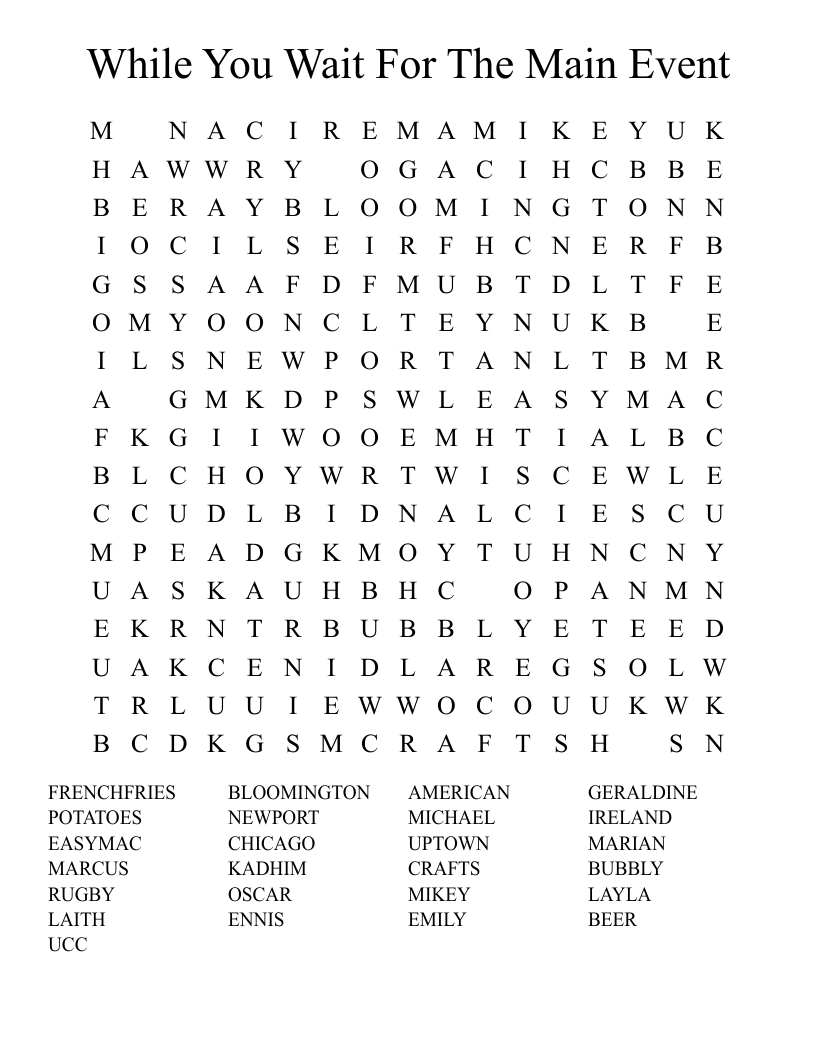 While You Wait For The Main Event Word Search - WordMint