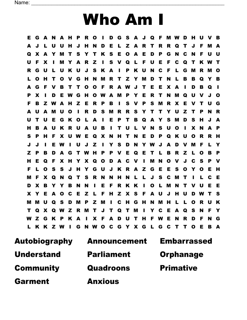 Who Am I Word Search - WordMint