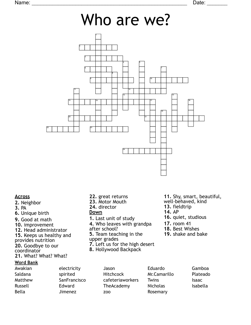 Who Are We Crossword WordMint