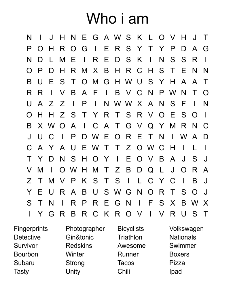 Who i am Word Search - WordMint