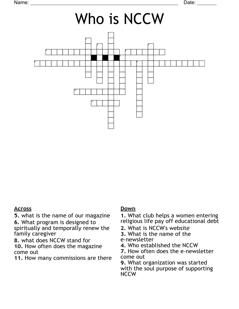 Who is NCCW Crossword - WordMint