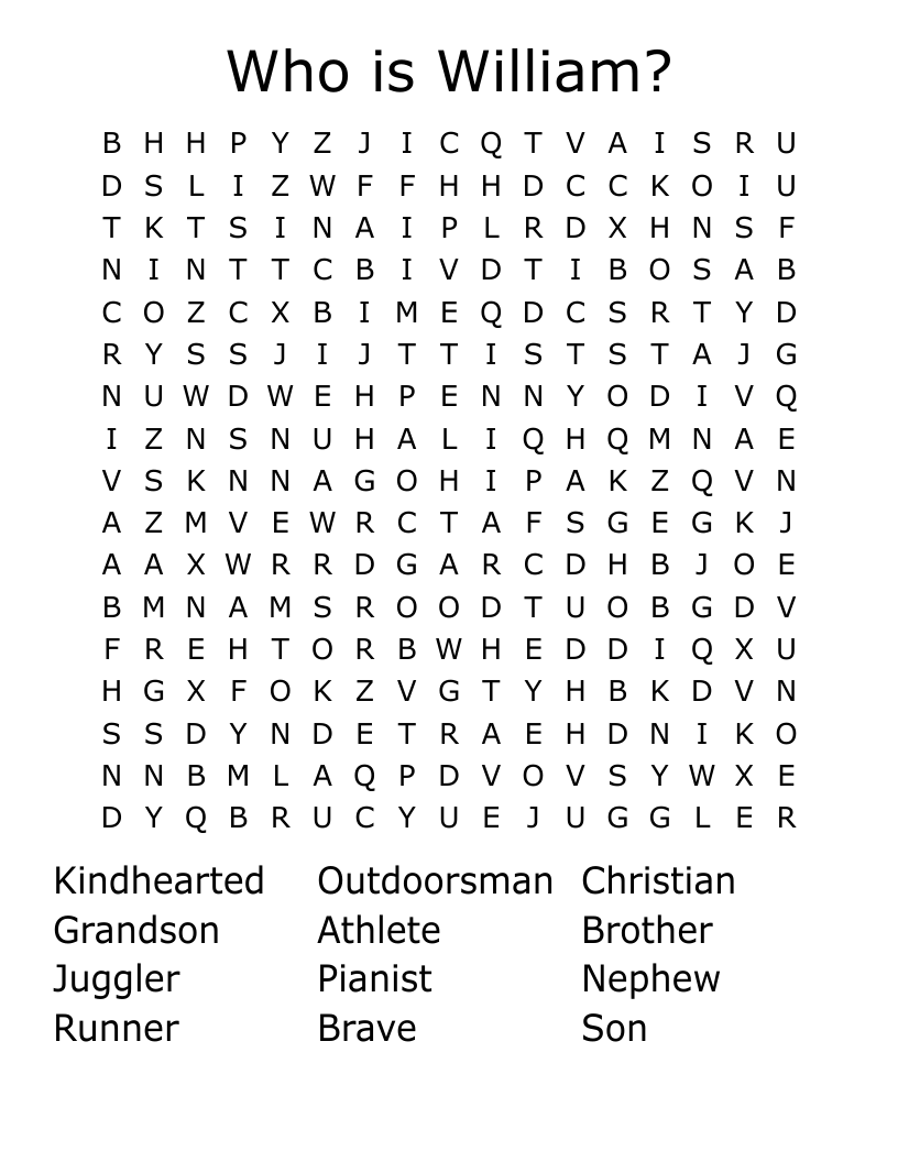 Who is William? Word Search - WordMint