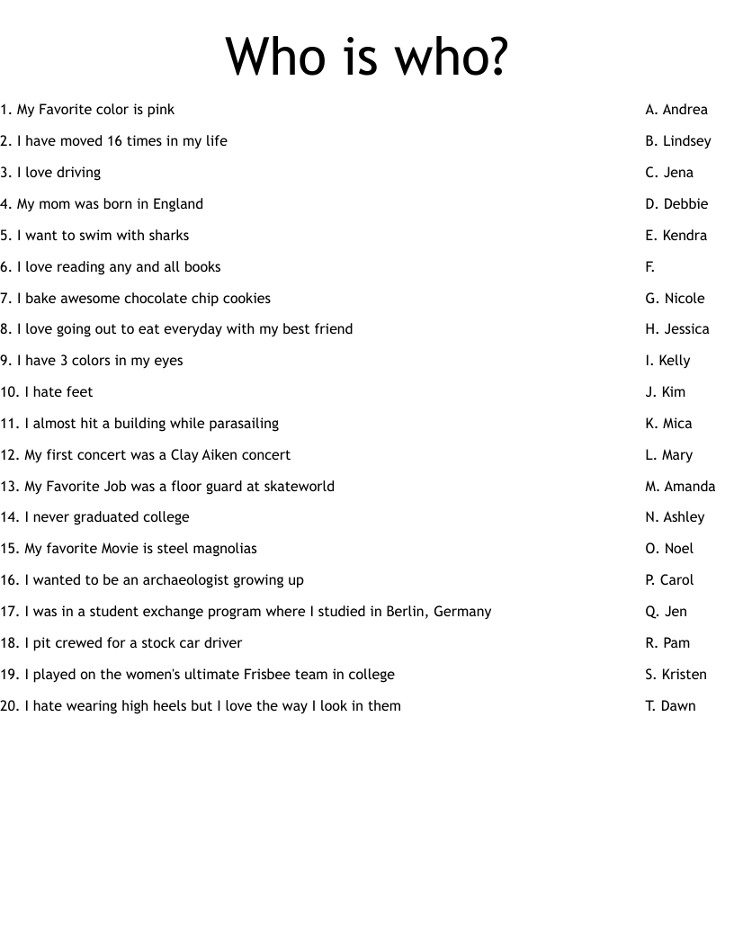 Who is who? Worksheet - WordMint