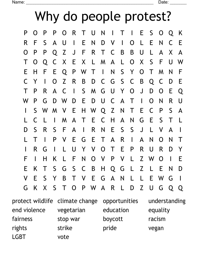 Why do people protest? Word Search - WordMint