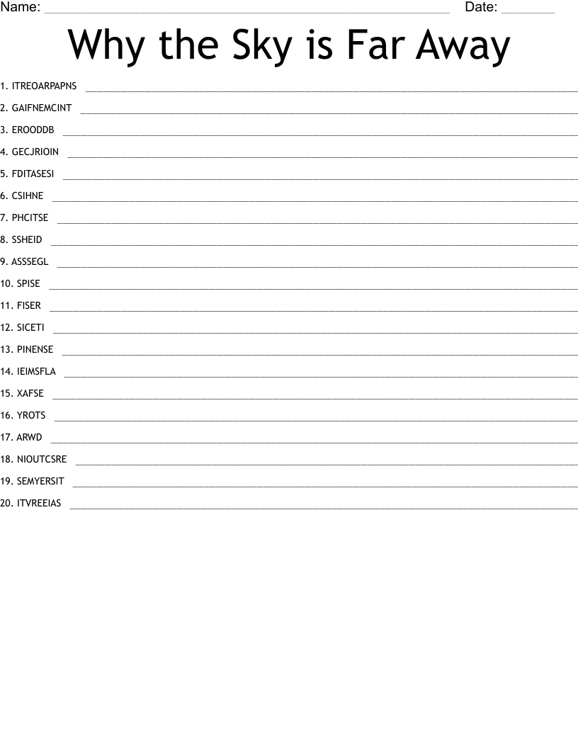 Why the Sky is Far Away Word Scramble - WordMint