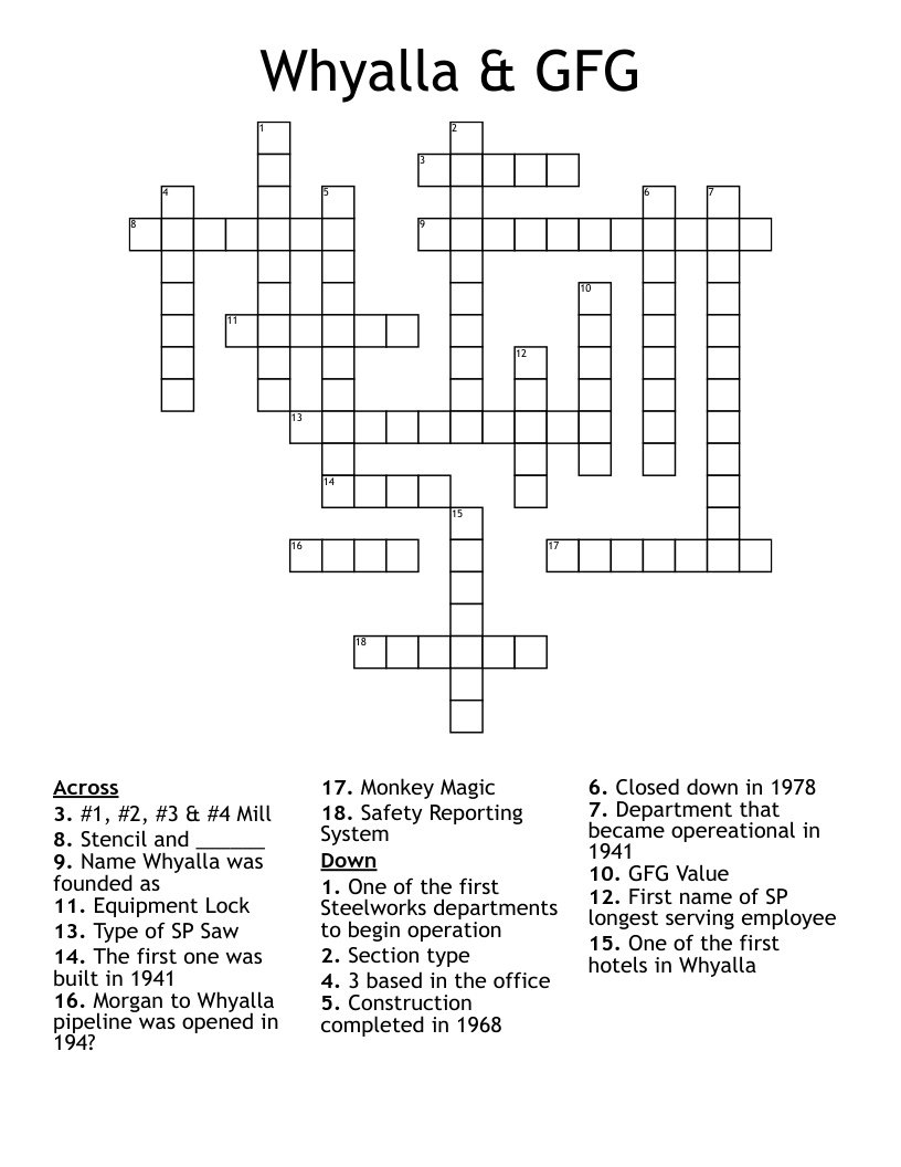 Whyalla & GFG Crossword - WordMint