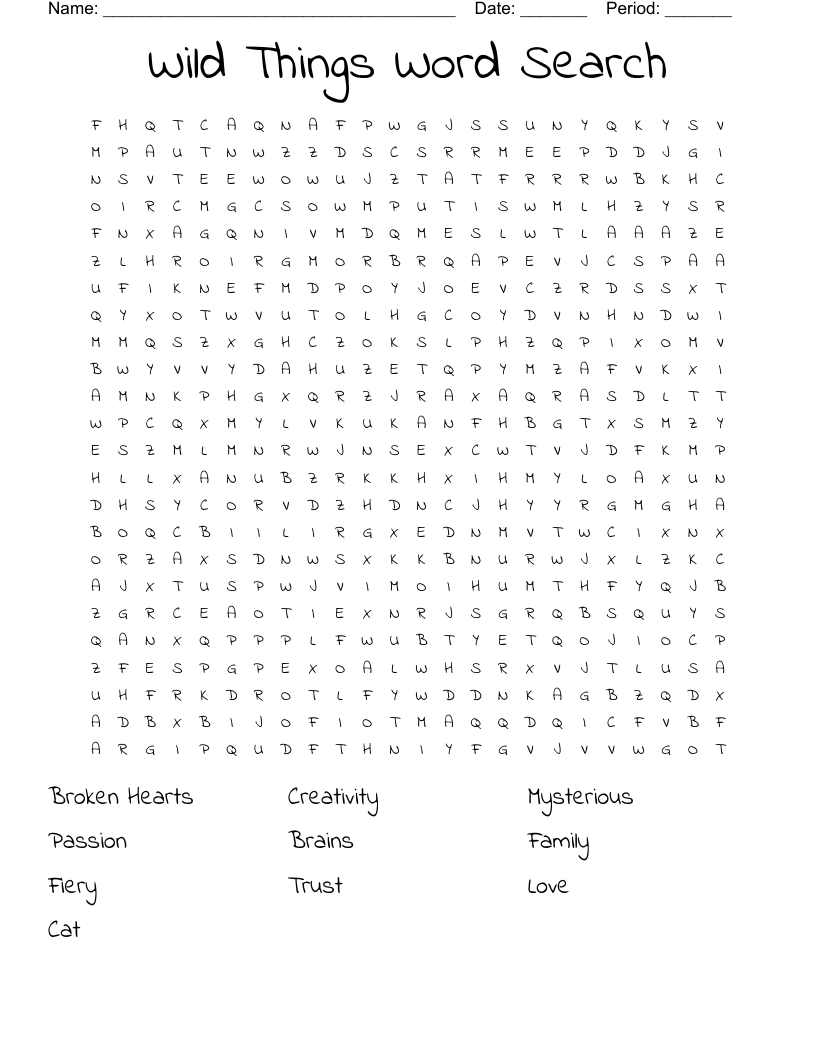 Wild Things Word Search - WordMint