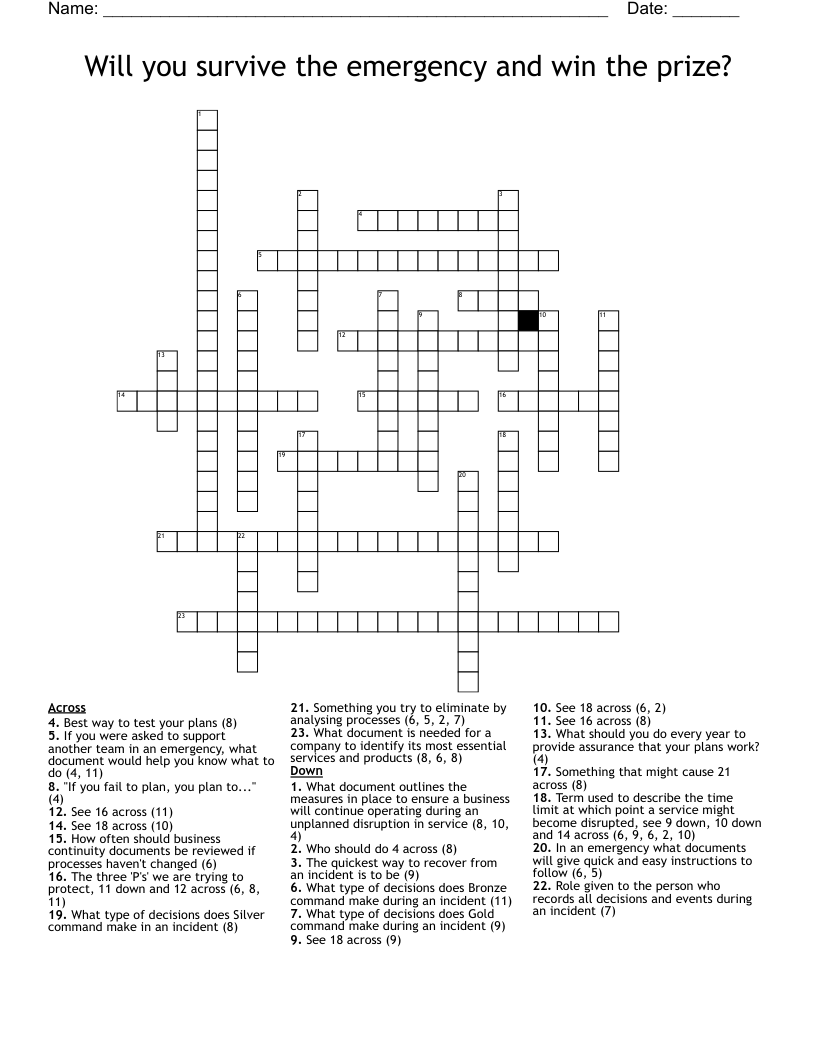 Will you survive the emergency and win the prize? Crossword - WordMint