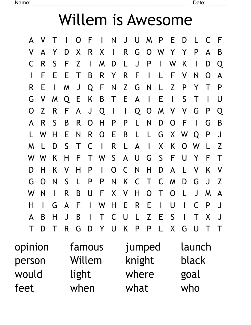 Willem is Awesome Word Search - WordMint