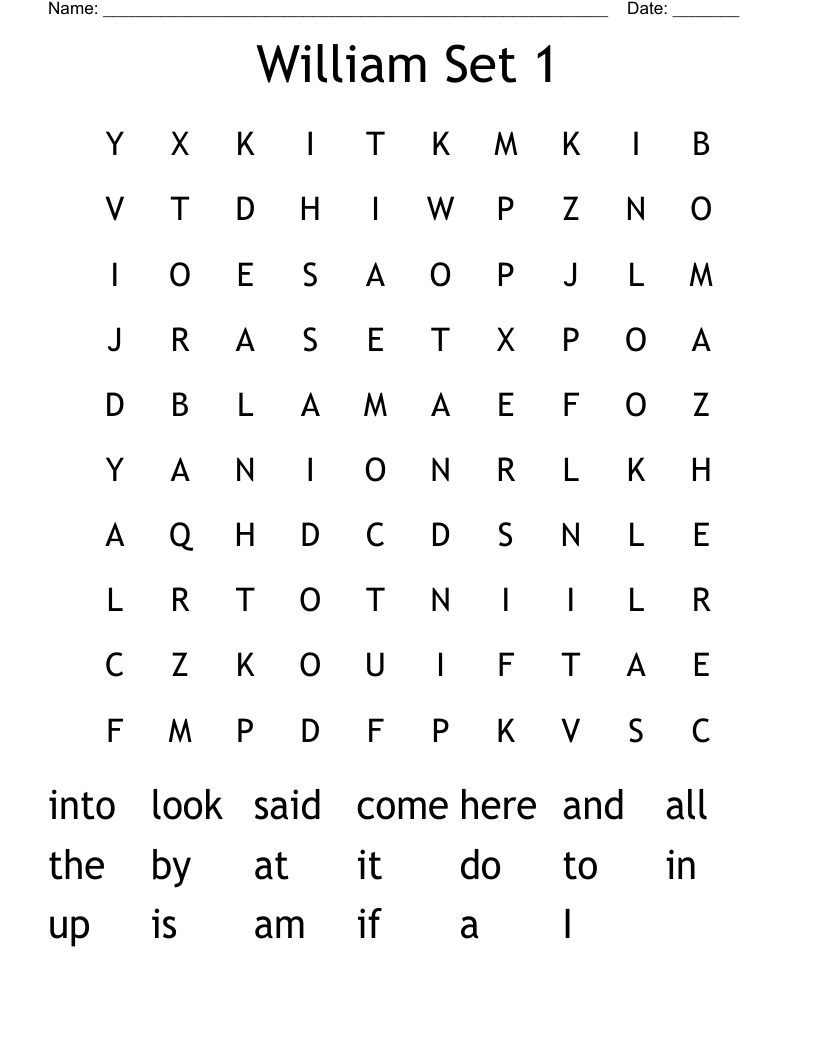 William Set 1 Word Search - WordMint