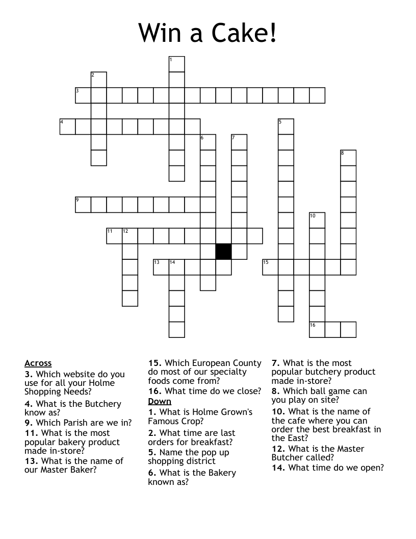 Win a Cake! Crossword - WordMint