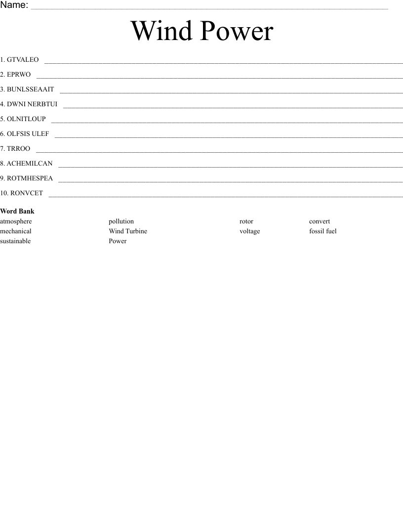 Wind Power Word Scramble - WordMint