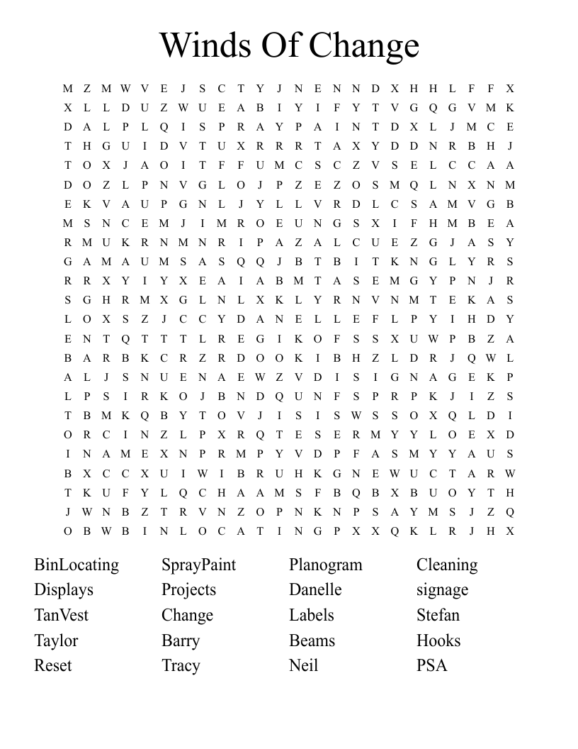 Winds Of Change Word Search - WordMint