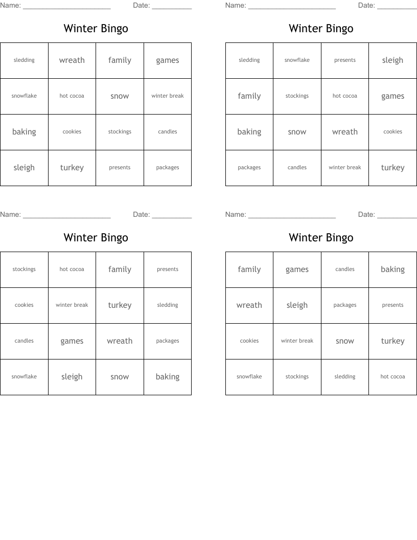 Winter Bingo - WordMint