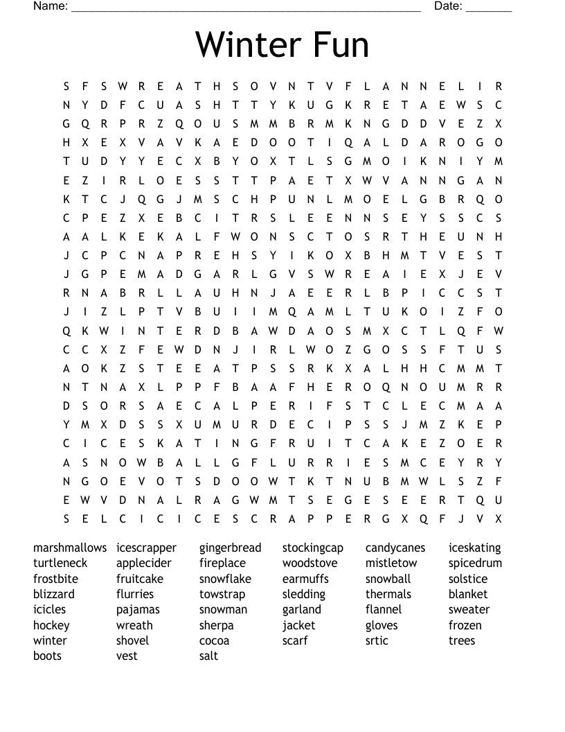 Winter Fun Word Search WordMint