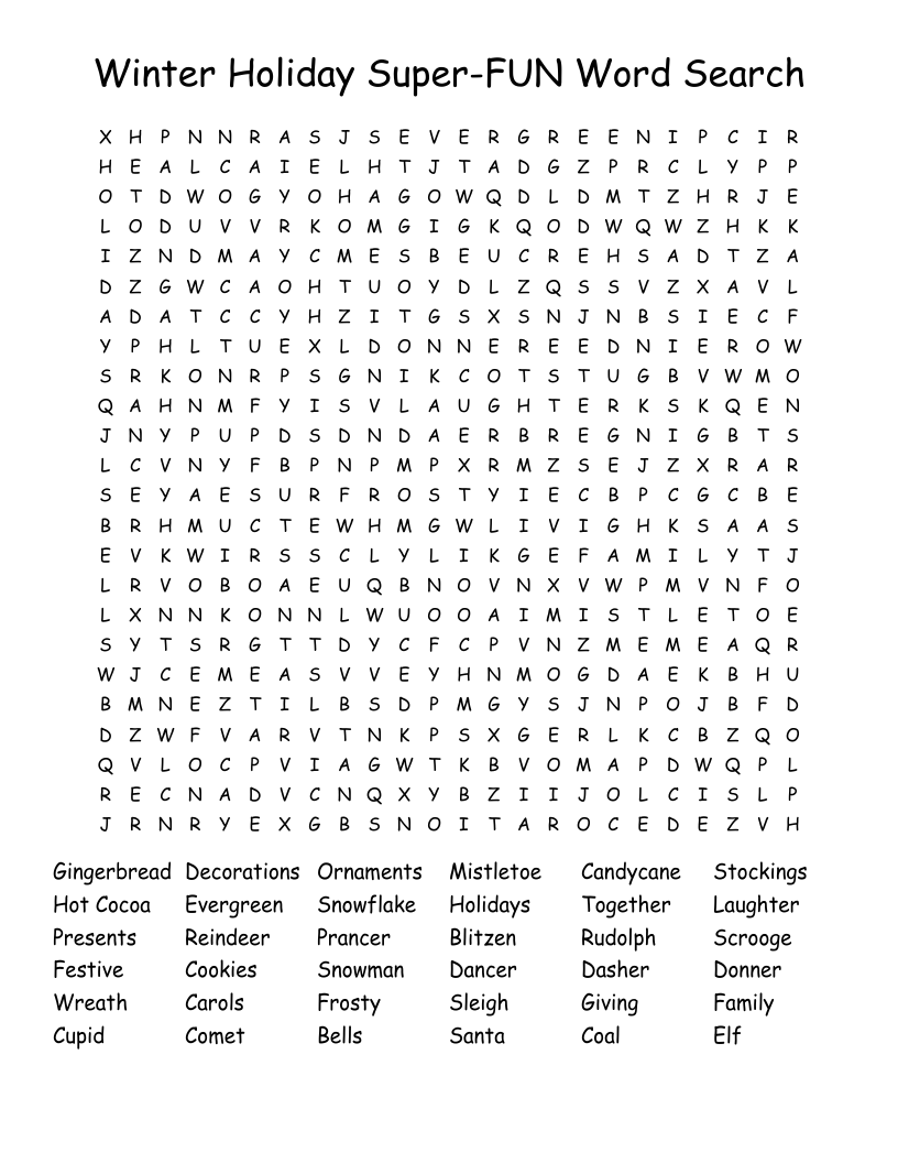 Winter Holiday Super-FUN Word Search - WordMint