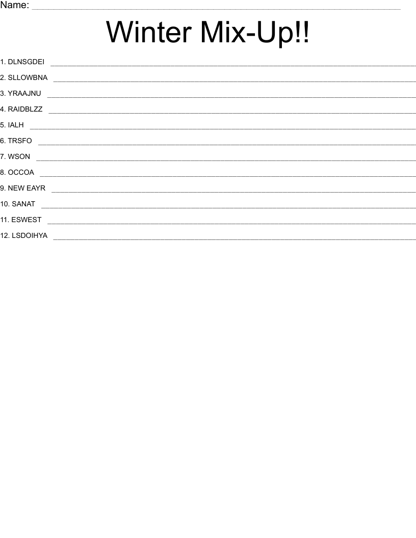 Winter Mix-Up!! Word Scramble - WordMint