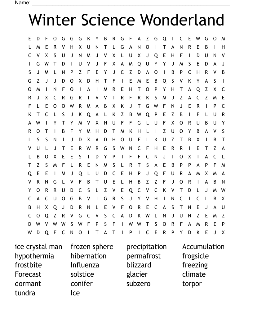 Winter Science Wonderland Word Search WordMint